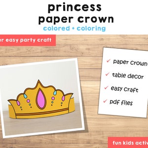 Princess Paper Crowns Template Fantasy Medieval Party Headband Coloring ...