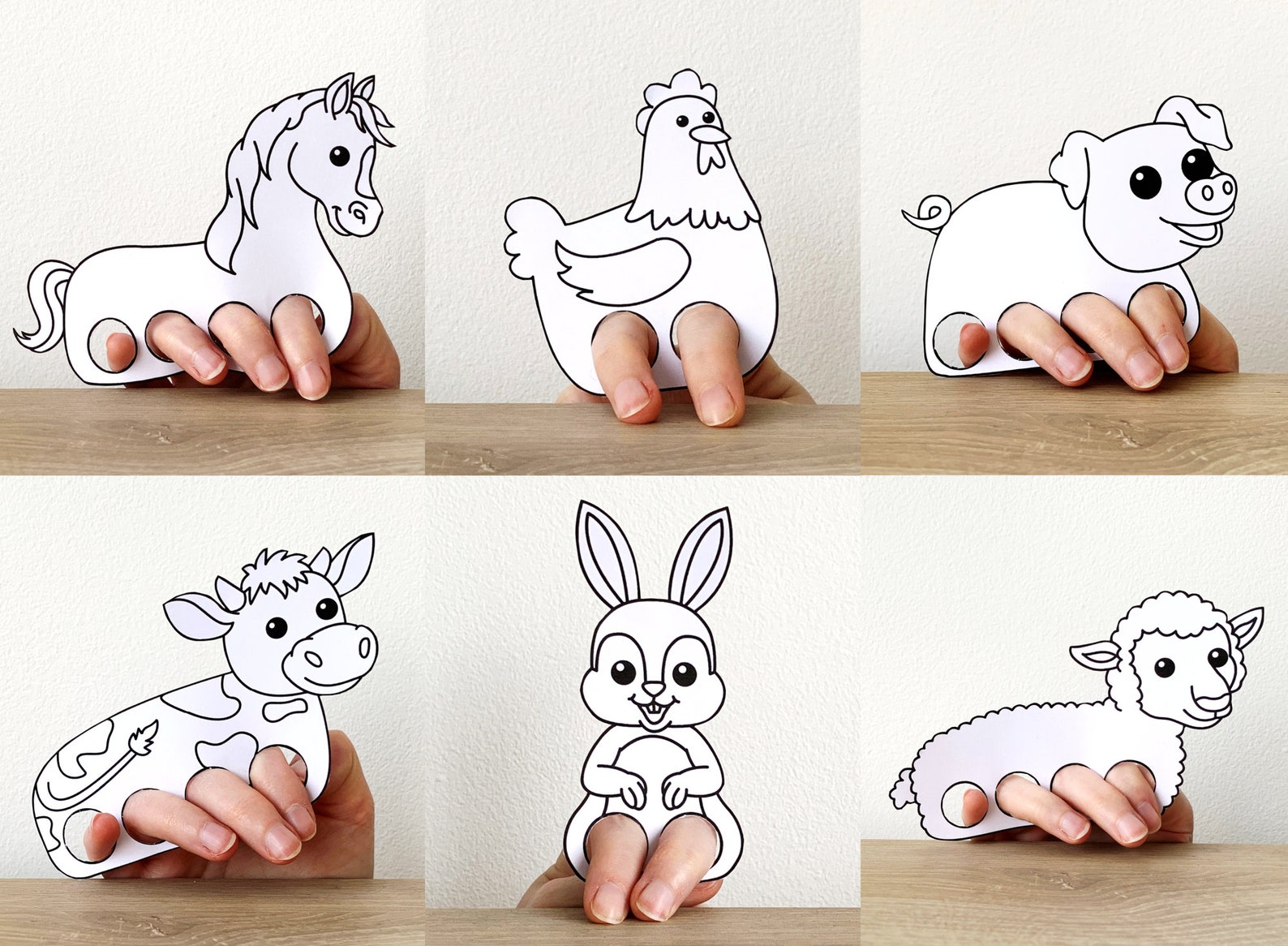 Farm animal paper craft printable Finger Puppet Template Kids | Etsy