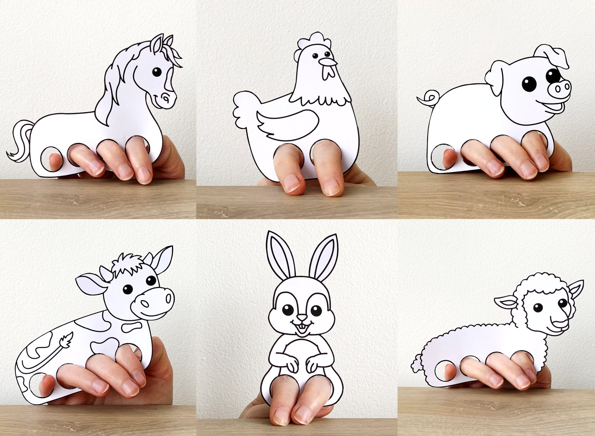 Farm animal paper craft printable Finger Puppet Template Kids | Etsy