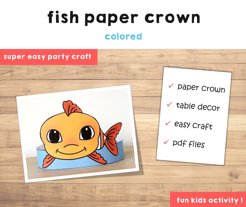 Fish Paper Crown Party Printable Party Hat Kids Craft Ocean - Etsy