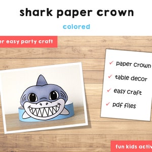 Shark Paper Crown Party Costume Printable Party Hat Kids Craft Ocean ...