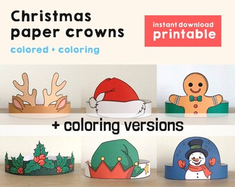 Christmas Paper Crowns Coloring Activity Printable Kids Craft | Etsy