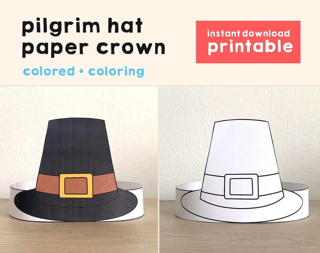 Pilgrim Hat Paper Crown Thanksgiving Settler Party Coloring - Etsy
