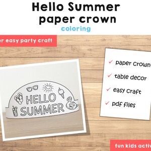Summer Paper Crowns Printable Kids Craft Coloring Birthday Party Favor ...