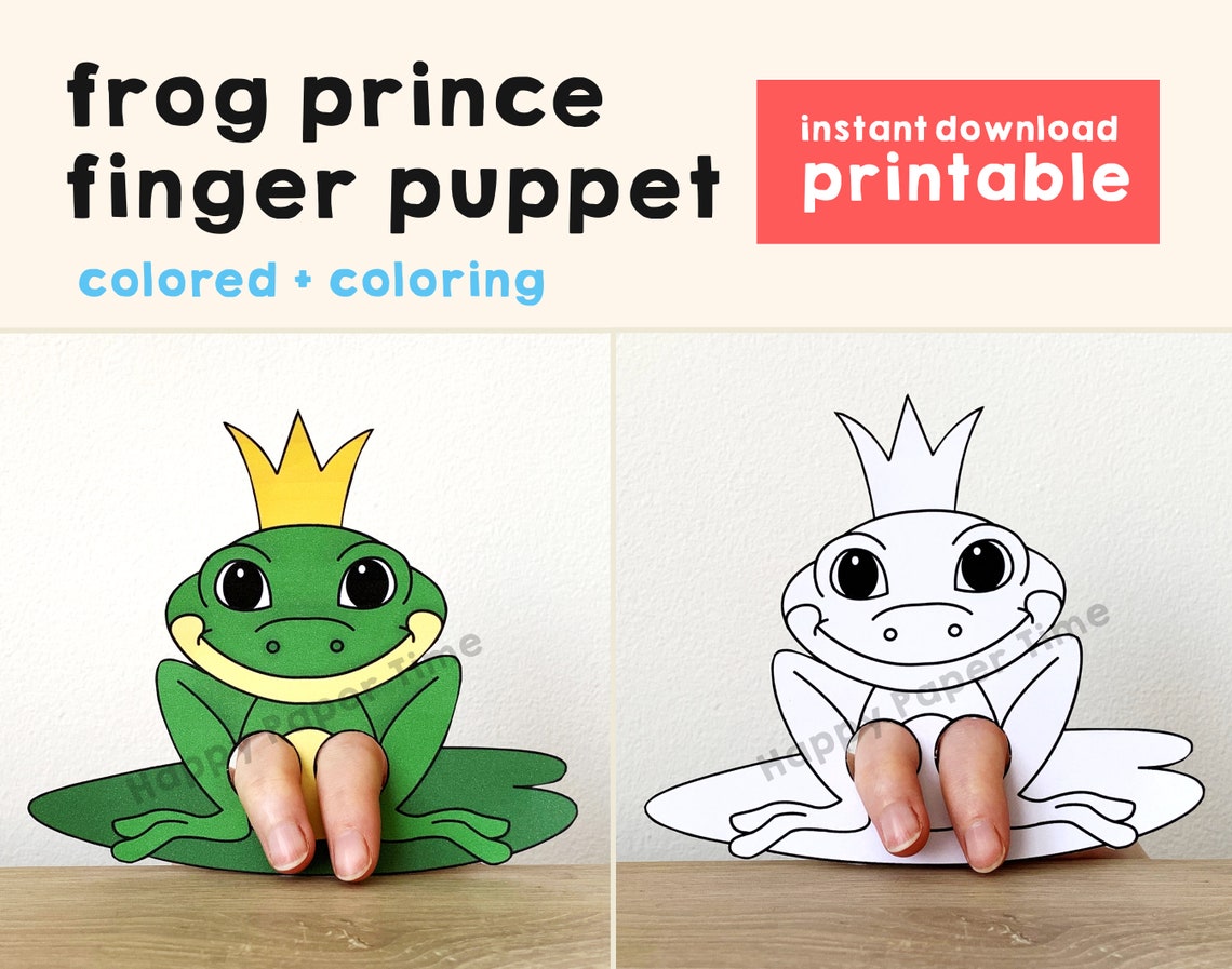 Frog Prince Paper Craft Printable Pond Animal Finger Puppet - Etsy