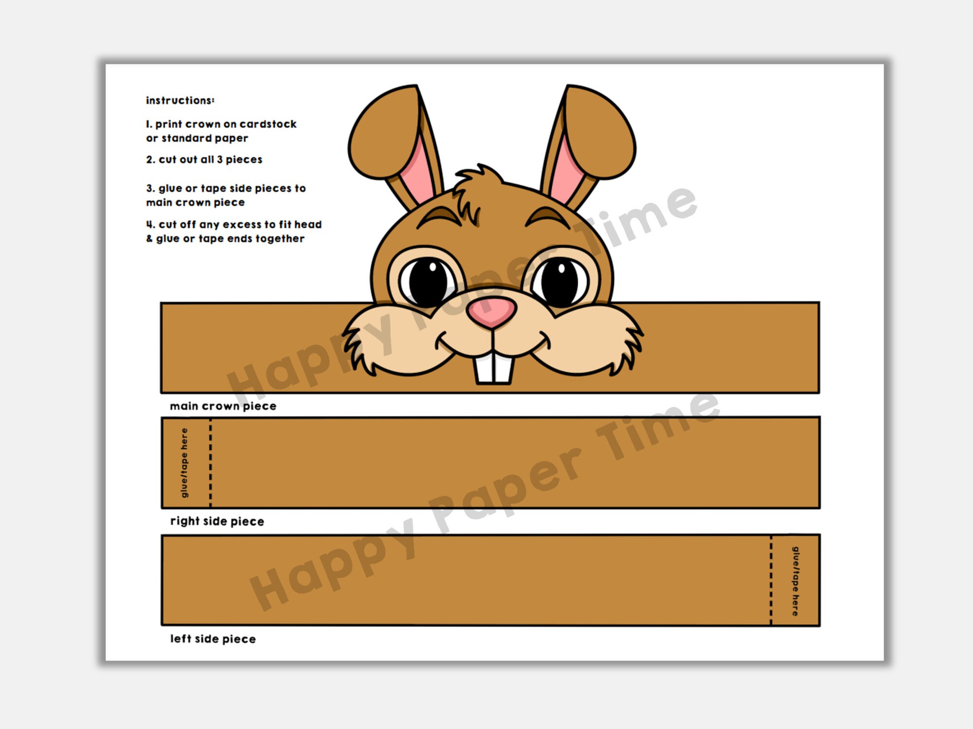 Bunny Paper Crown Headband Pet Animal Printable Kids Craft - Etsy