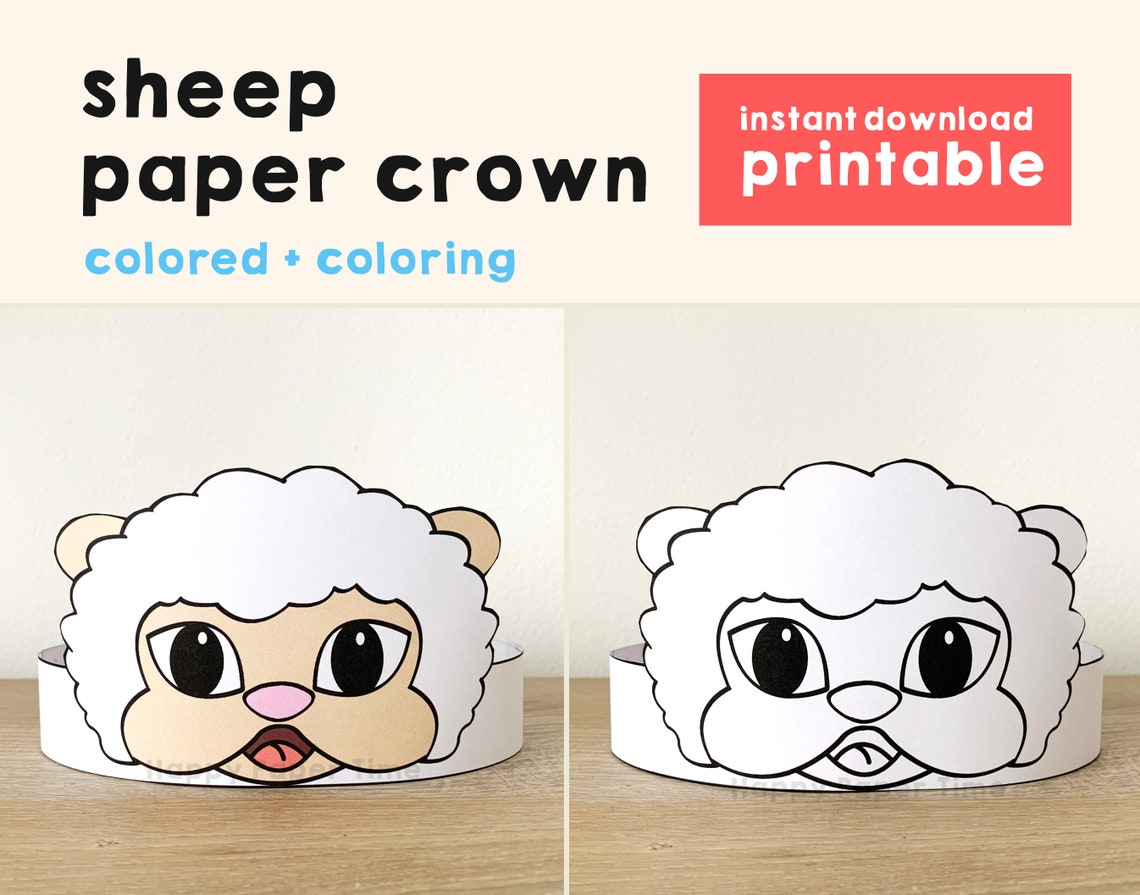 Sheep Paper Crown Template Coloring Activity Printable Kids | Etsy