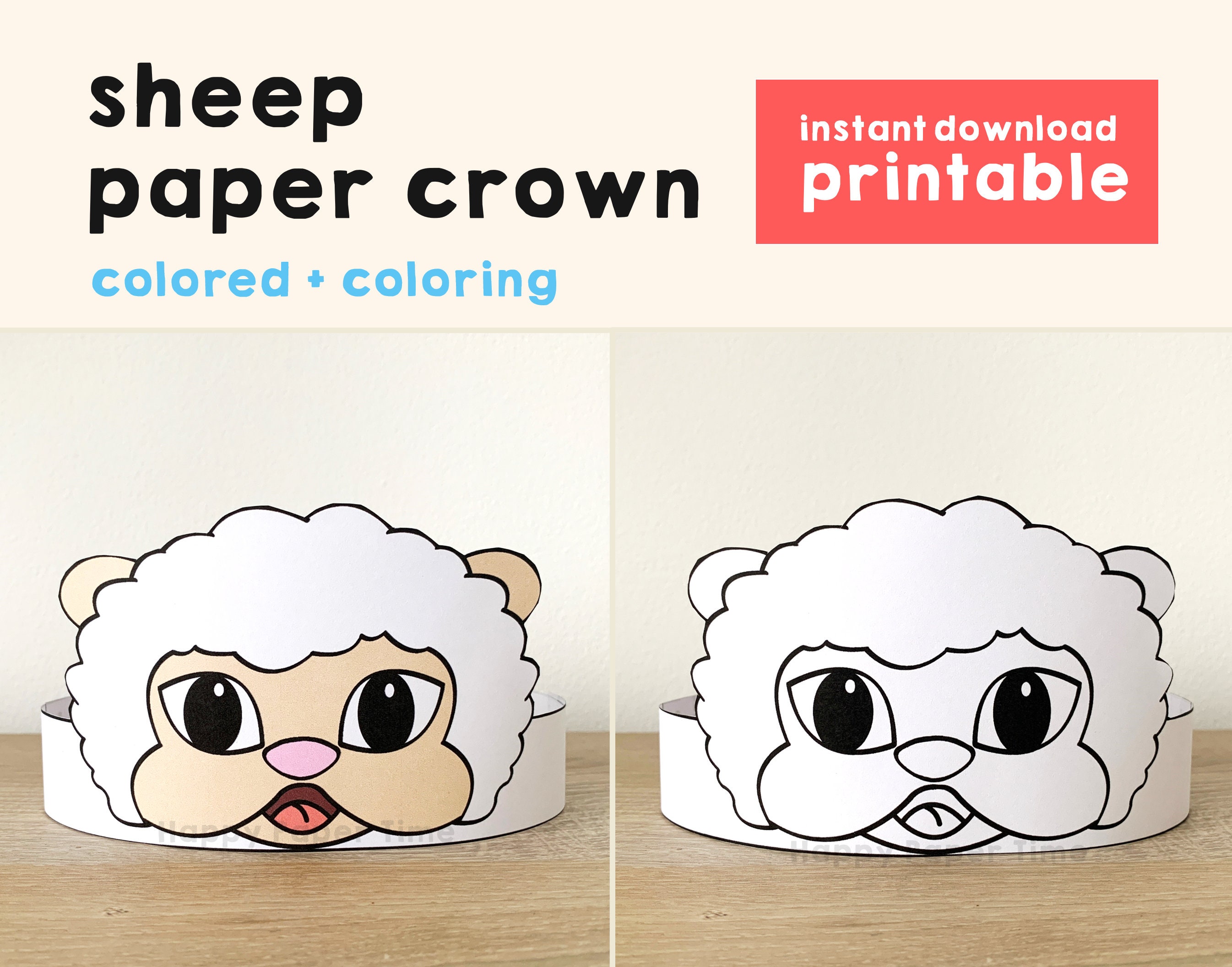 Sheep Paper Crown Template Coloring Activity Printable Kids - Etsy