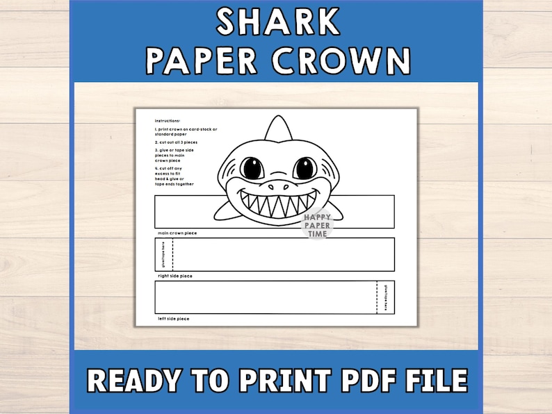 Shark Paper Crown Party Costume Printable Party Hat Kids Craft Ocean ...