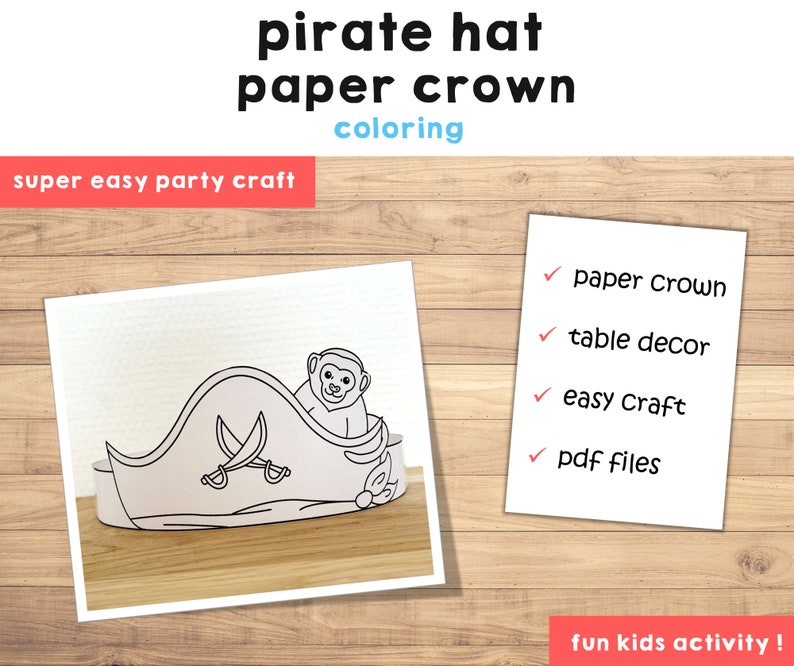 Pirate Hat Paper Crown Template Pirate Captain Party Headband Coloring ...