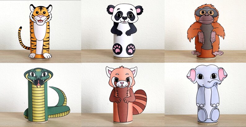 Asian Animals Toilet Paper Roll Craft Safari Party Coloring - Etsy