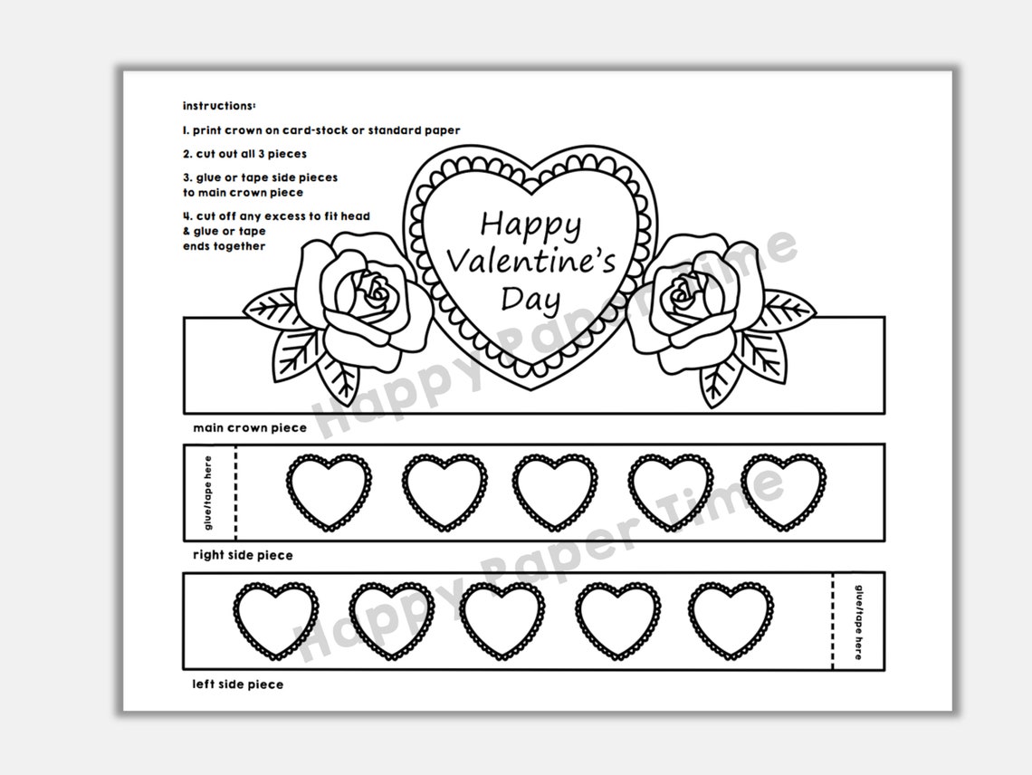 Valentine's Day Paper Crown Party Activity Printable Kids Easy Craft ...