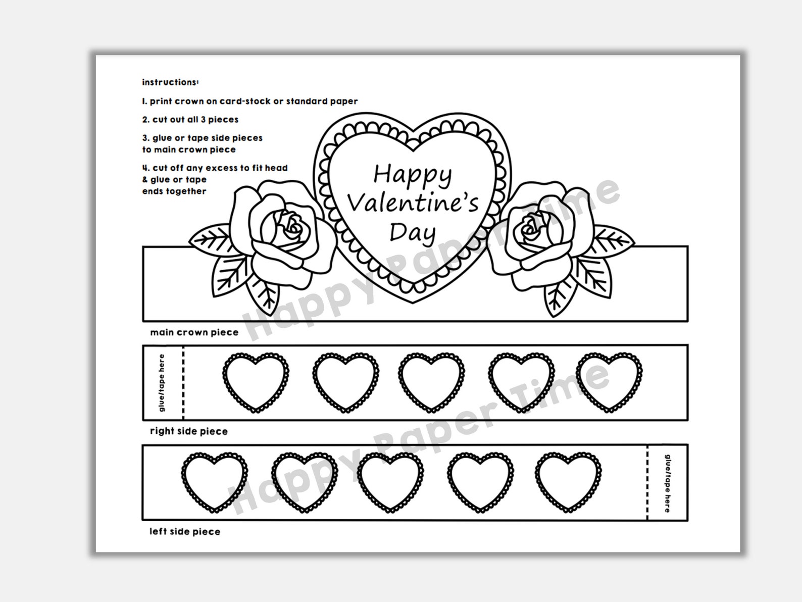 Valentine's Day Paper Crown Party Activity Printable Kids Easy Craft ...