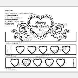 Valentine's Day Paper Crown Party Activity Printable Kids Easy Craft ...