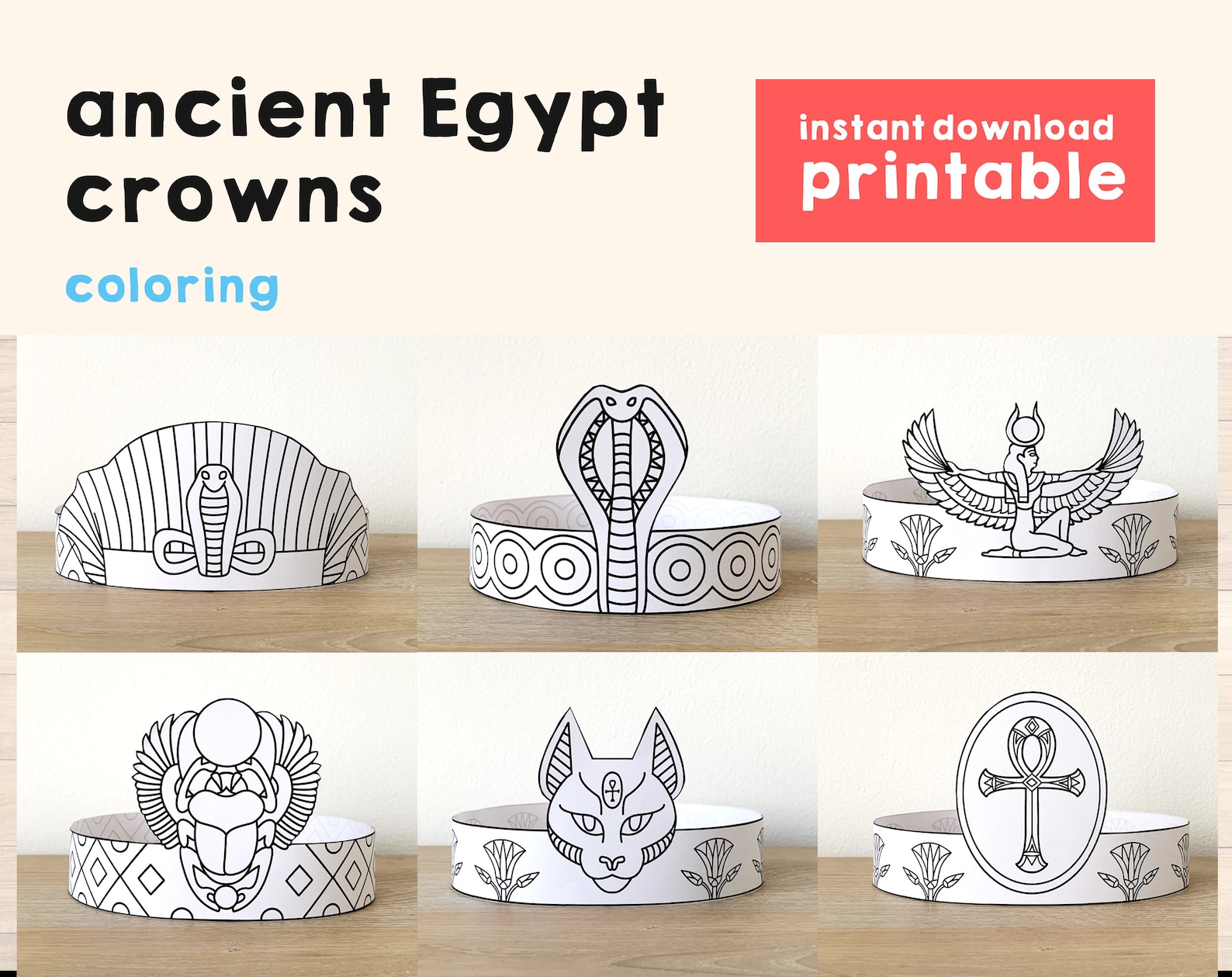 Ancient Egypt Paper Crowns Pharaoh Cobra Cleopatra Isis Scarab - Etsy