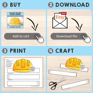 Construction Worker Builder Helmet Paper Crown Party Printable Kids ...