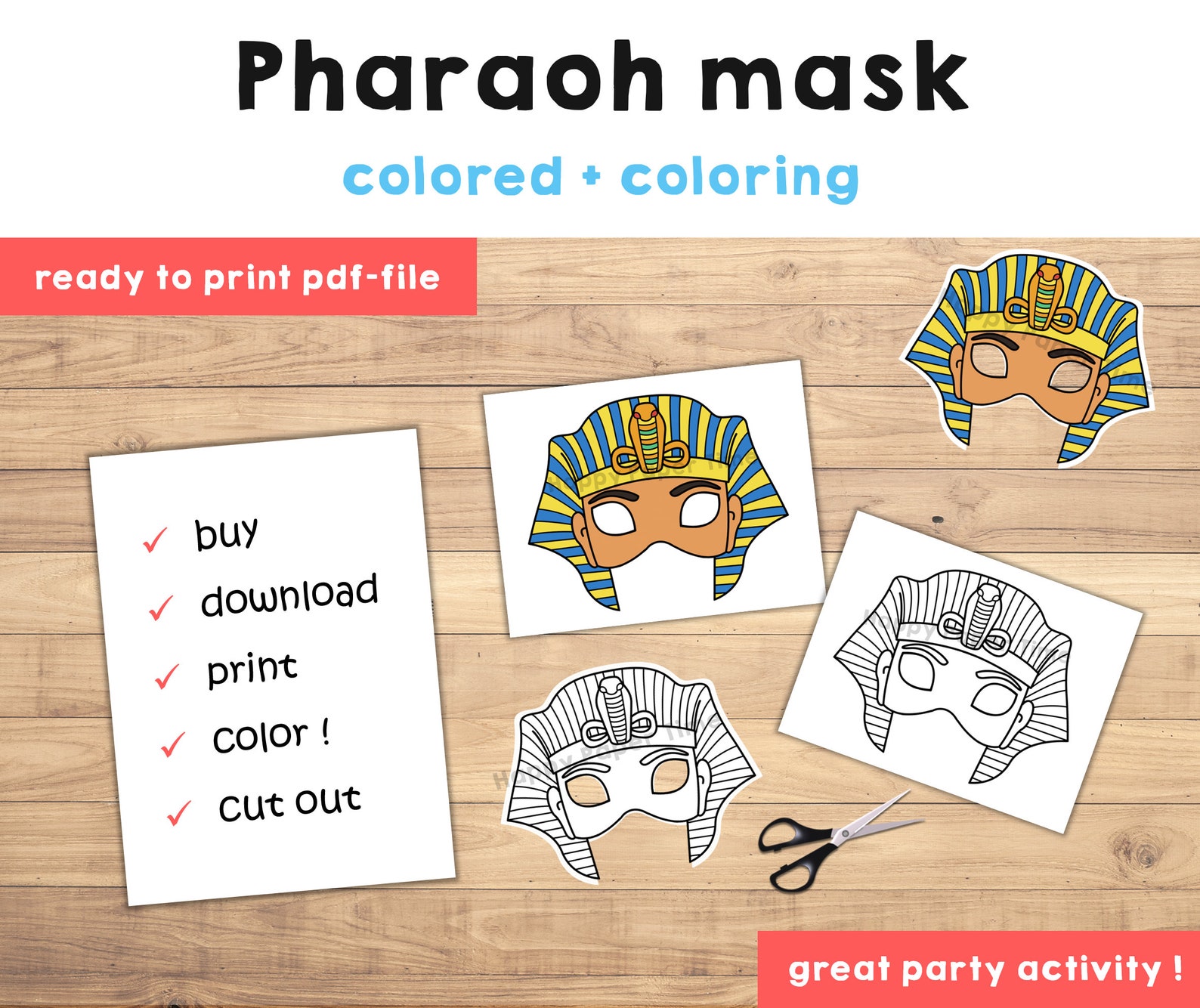 Pharaoh Egypt Mask Ancient Egypt Party Mask Template Costume Diy Party ...