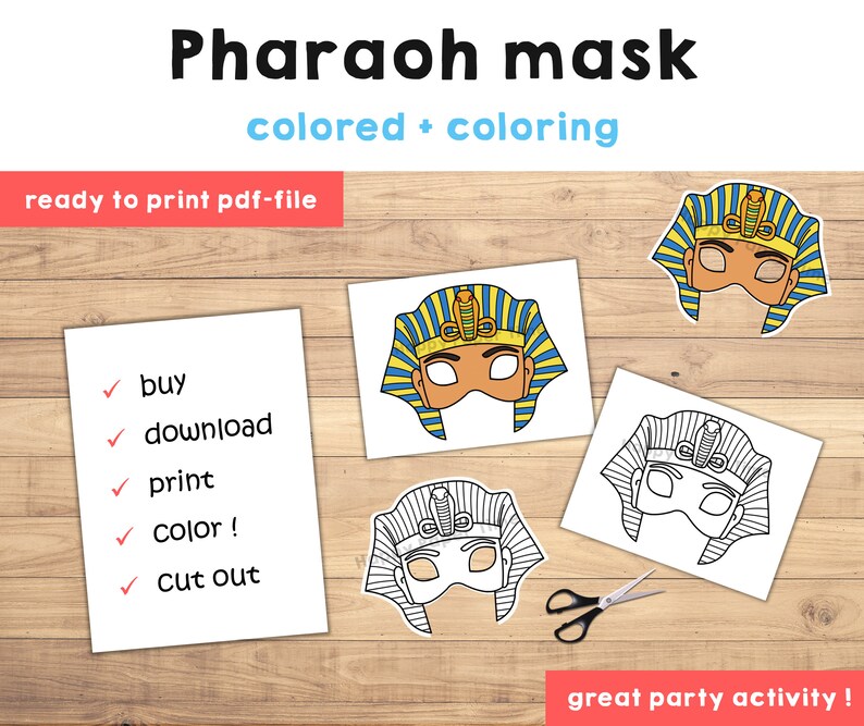 Pharaoh Egypt Mask Ancient Egypt Party Mask Template Costume | Etsy