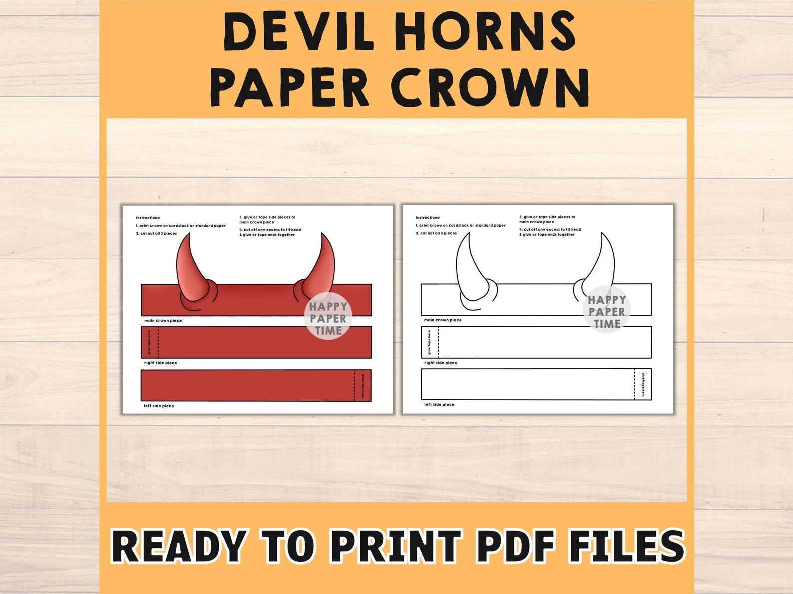 Devil Horns Paper Crown Party Coloring Printable Kids Craft Satan Hell ...