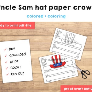 Uncle Sam Hat Paper Crown Party Coloring Printable Kids Craft America ...