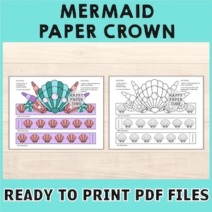 Mermaid Paper Crown Template Ocean Princess Party Headband Coloring ...