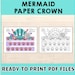 Mermaid Paper Crown Template Ocean Princess Party Headband Coloring ...