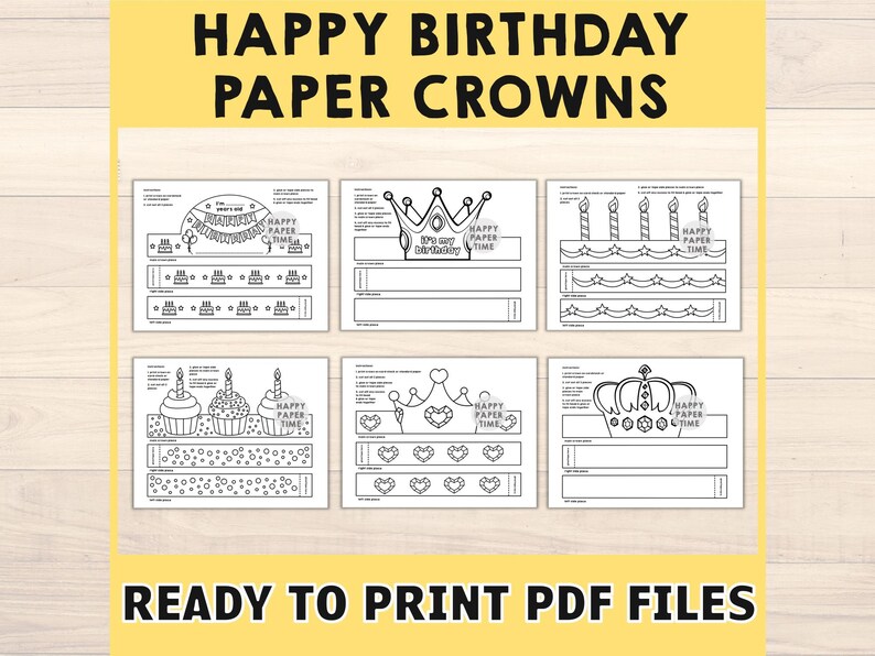 Happy Birthday Paper Crowns Party B-day Printable Kids Craft Birthday ...