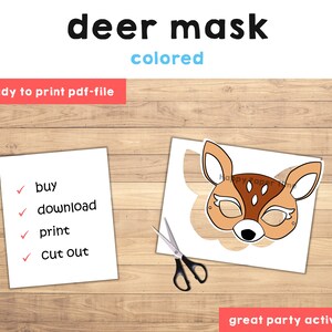 Deer Costume Printable Kids Deer Paper Mask Printable Diy Fawn Mask ...