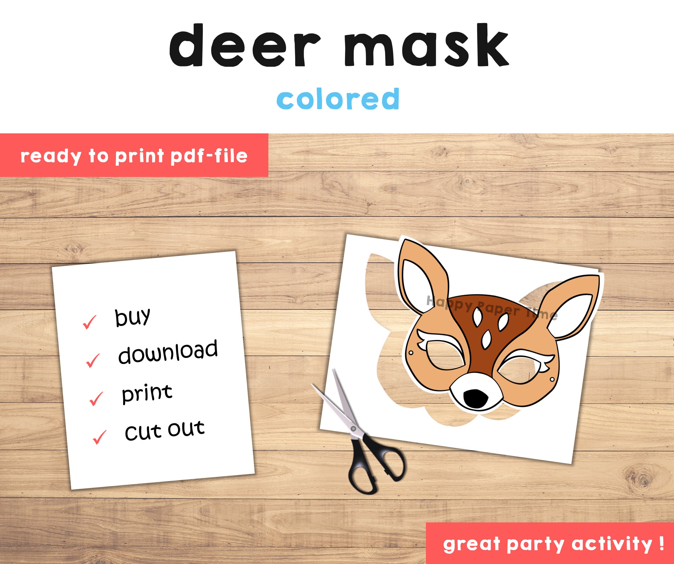 Deer Costume Printable Kids Deer Paper Mask Printable Diy Fawn Mask ...