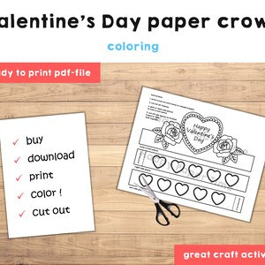 Valentine's Day Paper Crown Party Activity Printable Kids Easy Craft ...