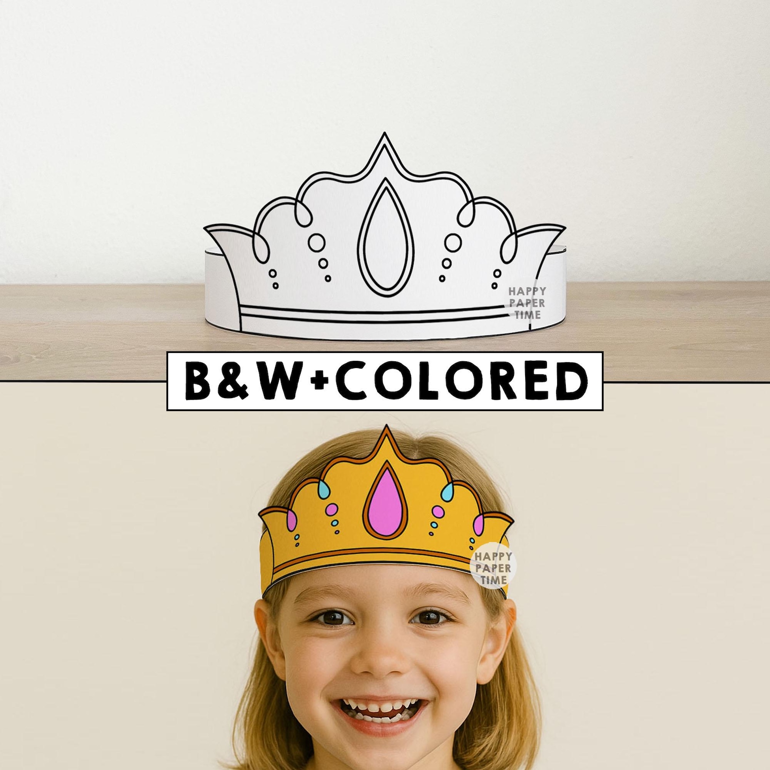 Princess Paper Crowns Template Fantasy Medieval Party Headband Coloring ...