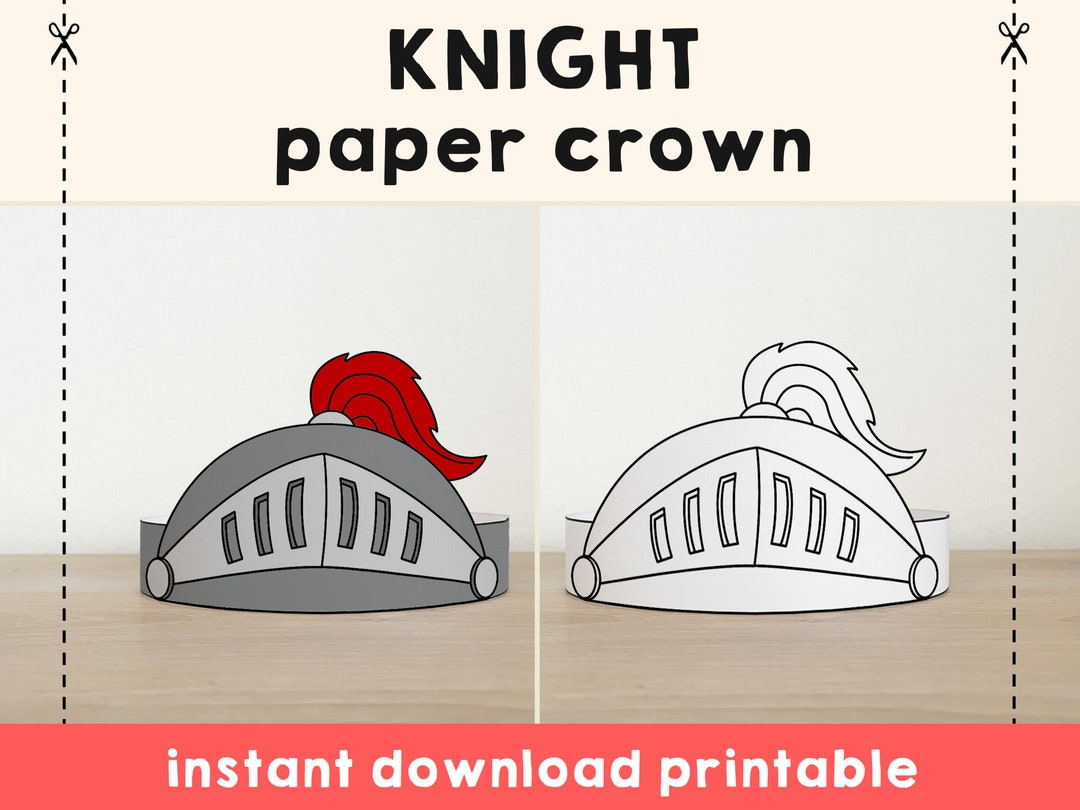 Knight Paper Helmet Crown Template Fantasy Party Headband Coloring ...