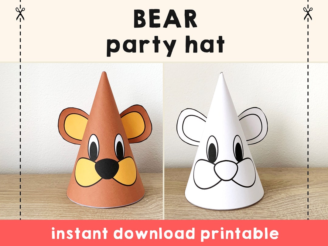Bear Party Hat Printable Woodland Table Decoration Bear Party Hat ...