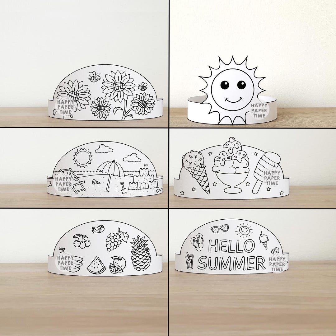 Summer Paper Crown Headband Coloring Ice Cream Party Activity Printable ...