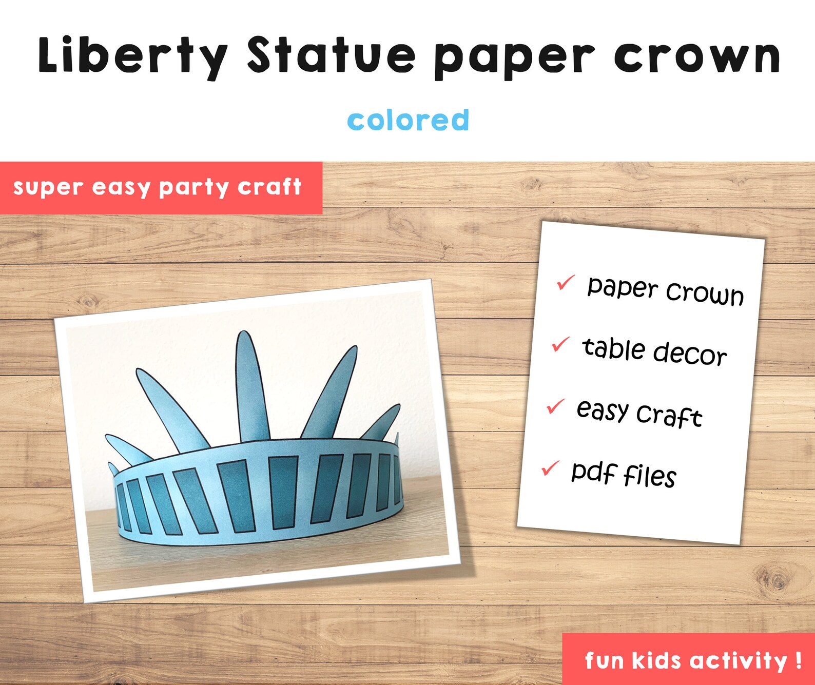 Statue of Liberty Paper Crown Printable Kids Craft Birthday Activity ...