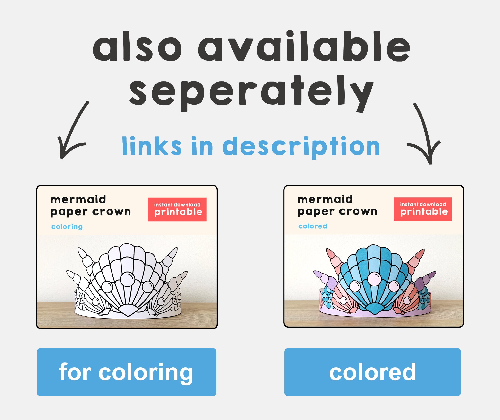 Mermaid Paper Crown Template Ocean Princess Party Headband | Etsy