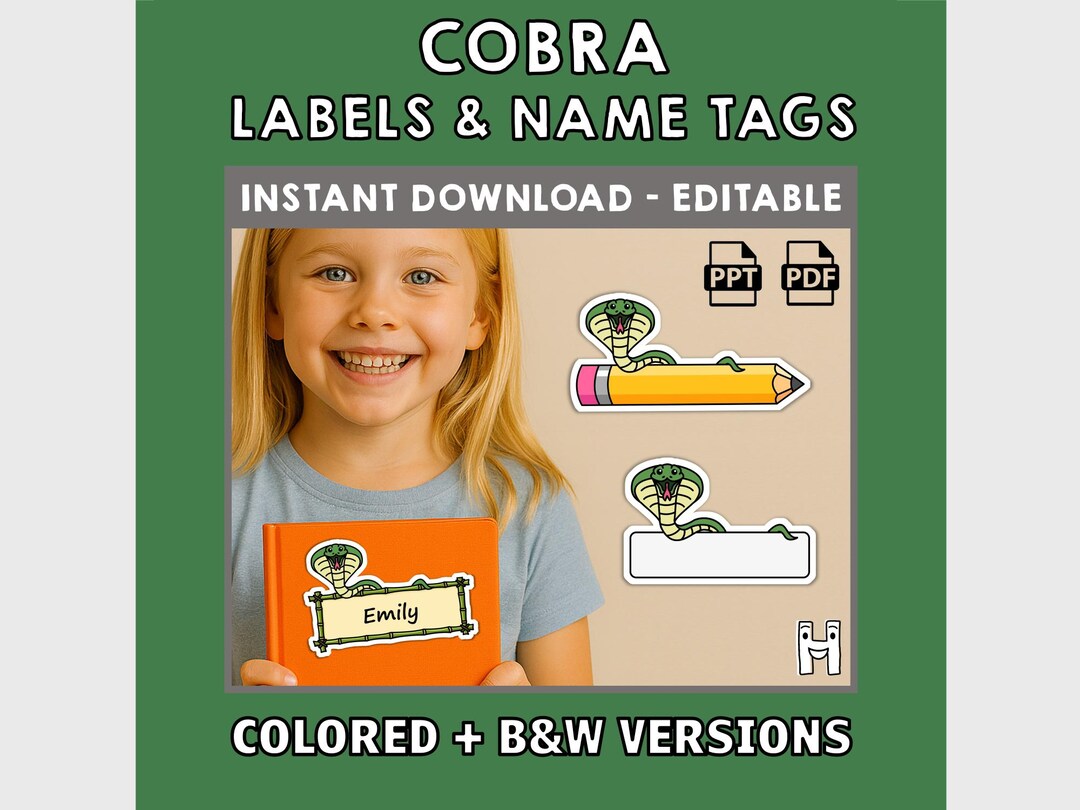 Cobra Name Tags Classroom Labels Snake Asian Animal Zoo Editable Files ...
