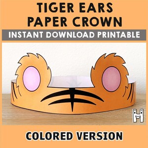 Tiger Ears Paper Crown Headband Party Coloring Printable Kids Craft ...