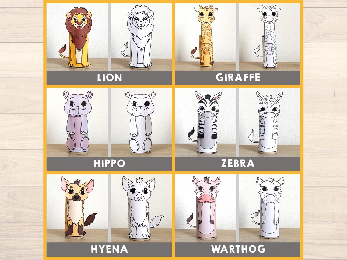 African Animals Toilet Paper Roll Craft Safari Party Coloring Printable ...