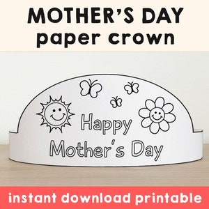 Mother's Day Paper Crown Template Birthday Party Headband Coloring ...