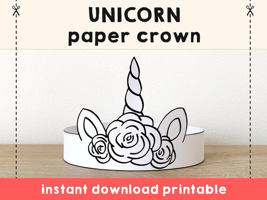 Unicorn Paper Crown Coloring Printable Kids Craft Unicorn Princess ...