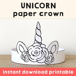 Unicorn Paper Crown Coloring Printable Kids Craft Unicorn Princess ...