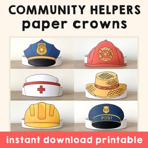 Community Helpers Paper Crowns Police Builder Farmer Nurse Mail Carrier ...