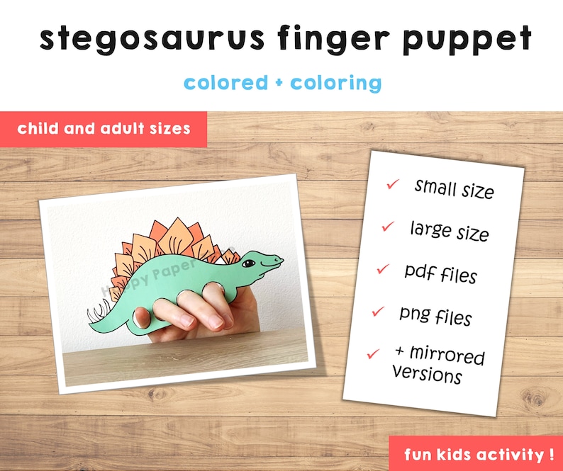Dinosaur Stegosaurus Paper Craft Printable Finger Puppet Kids Craft ...