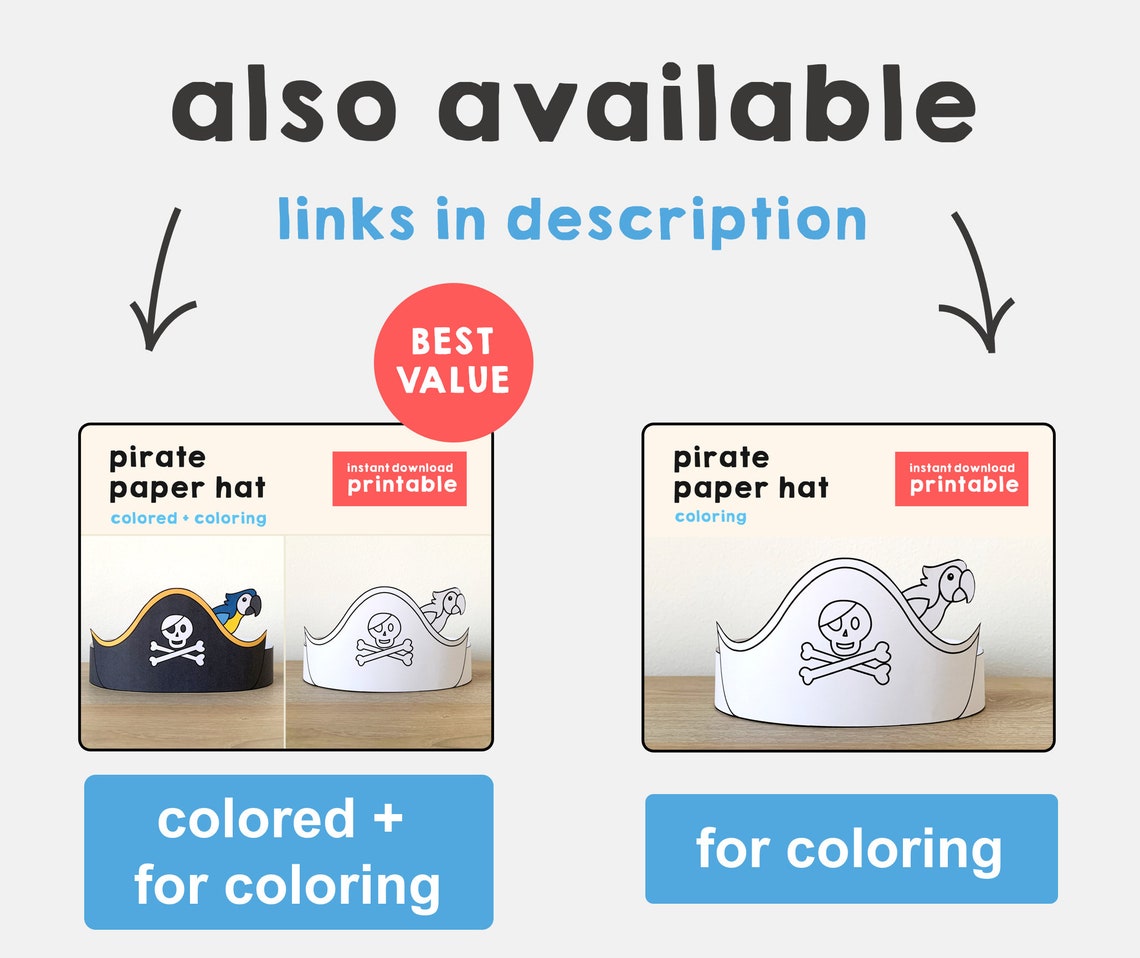 Pirate Hat Paper Crown Template Pirate Captain Costume Party | Etsy