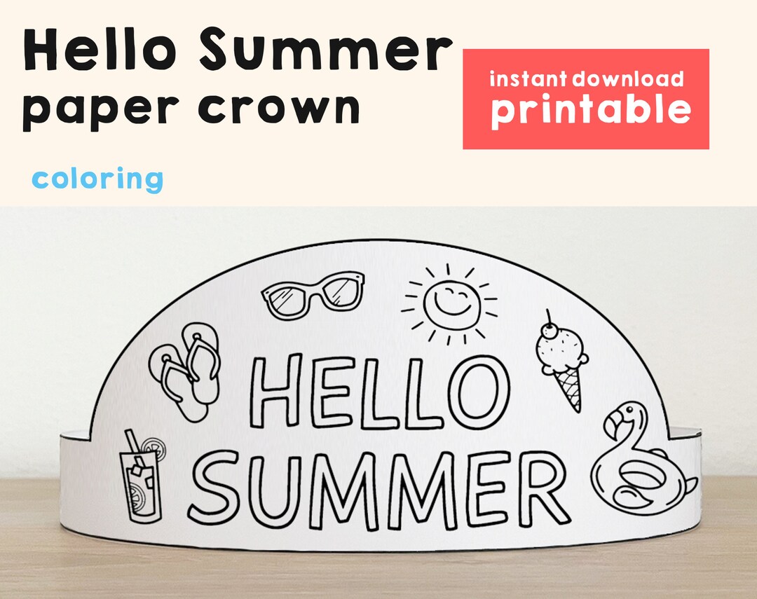 Summer Paper Crowns Printable Kids Craft Coloring Birthday - Etsy