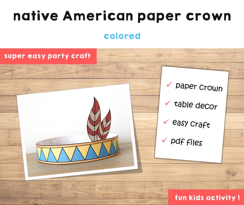 Native American Paper Headband Crown Party Coloring Printable Kids ...