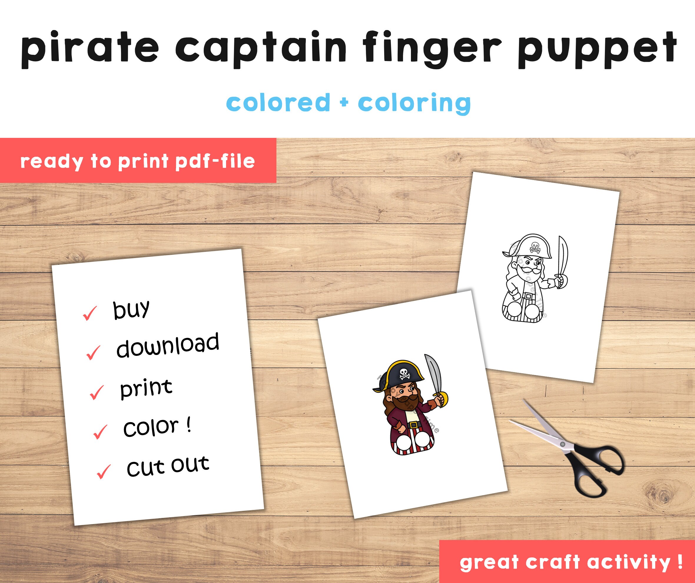 Pirate Paper Craft Printable Finger Puppet Template Kids Craft Activity ...