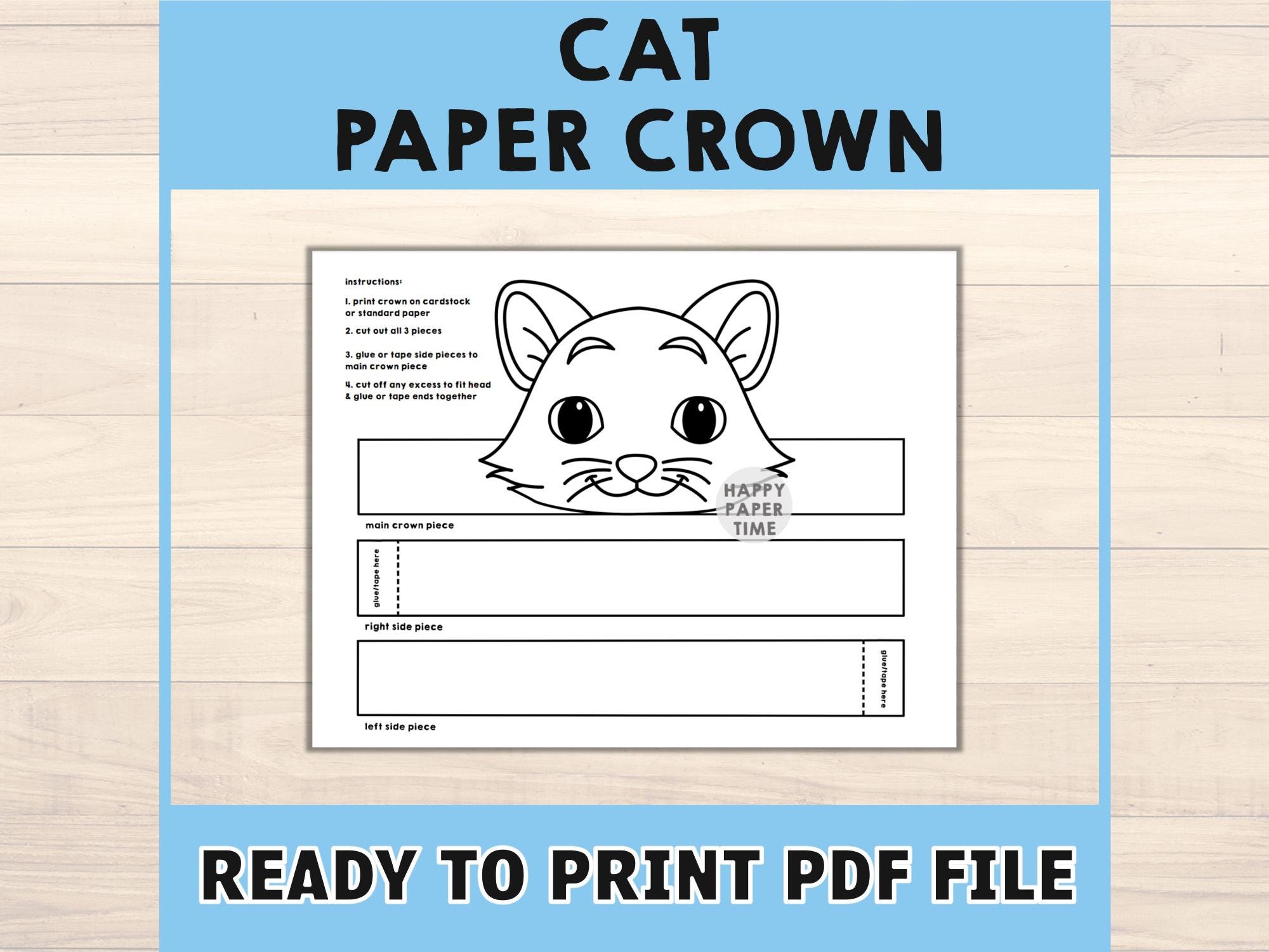 Cat Paper Crown Headband Pet Animal Printable Kids Craft Kitten Party ...