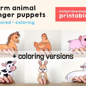Farm animal paper craft printable Finger Puppet Template Kids | Etsy